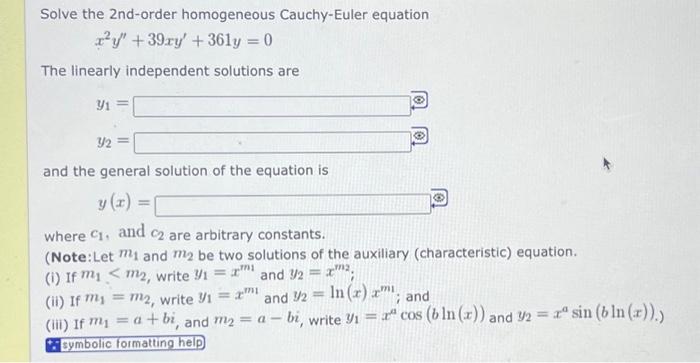 Solved Solve the 2 nd-order homogeneous Cauchy-Euler | Chegg.com