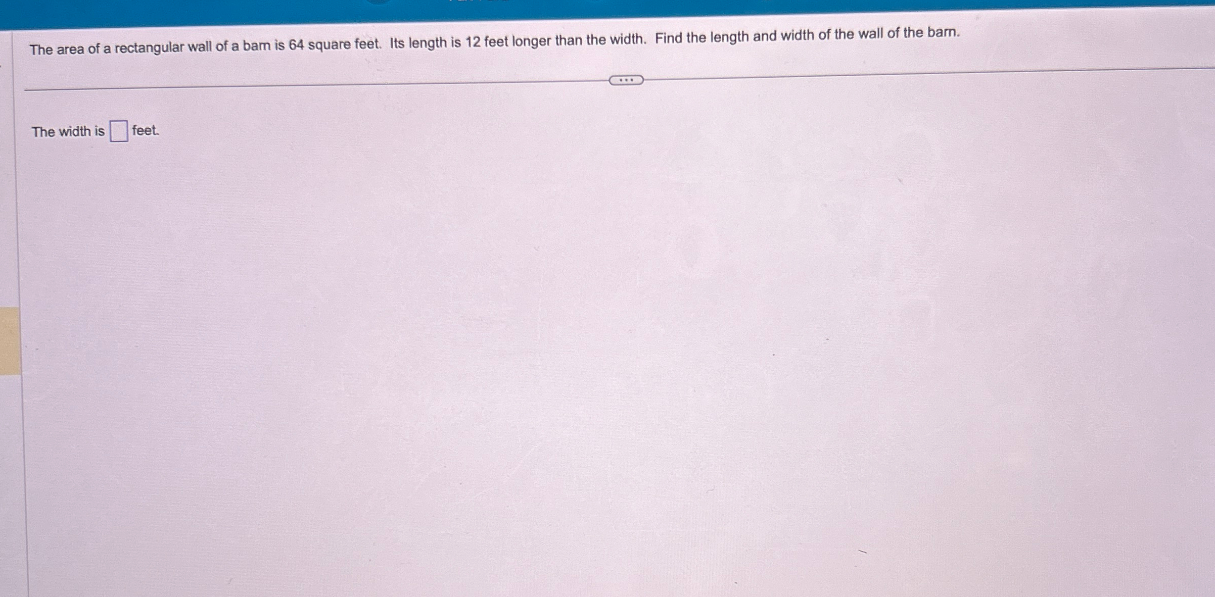 Solved The area of a rectangular wall of a bam is 64 ﻿square | Chegg.com