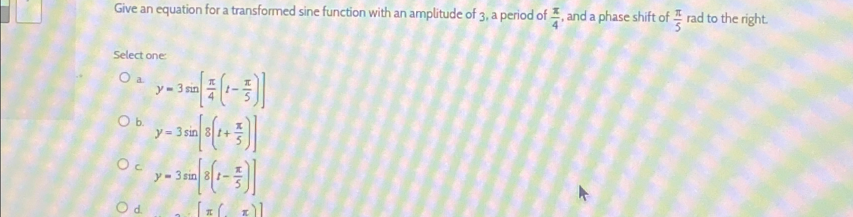 Solved Give an equation for a transformed sine function with | Chegg.com