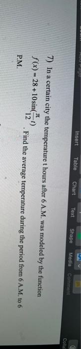 Solved Insert Table Chart Text Shape Media Comment Collal 7) | Chegg.com