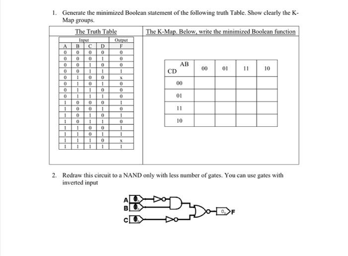Solved 1. Generate the minimized Boolean statement of the | Chegg.com