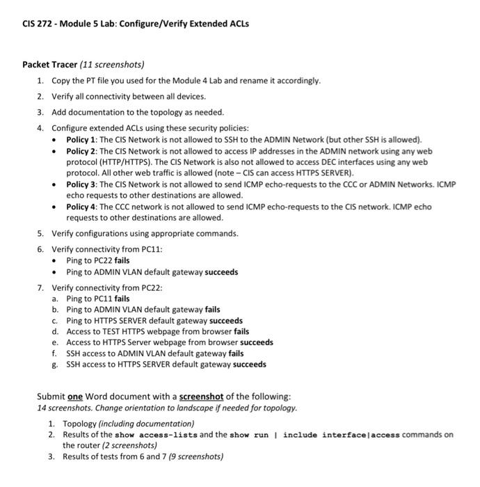 Solved CIS 272 - Module 5 Lab: Configure/Verify Extended | Chegg.com