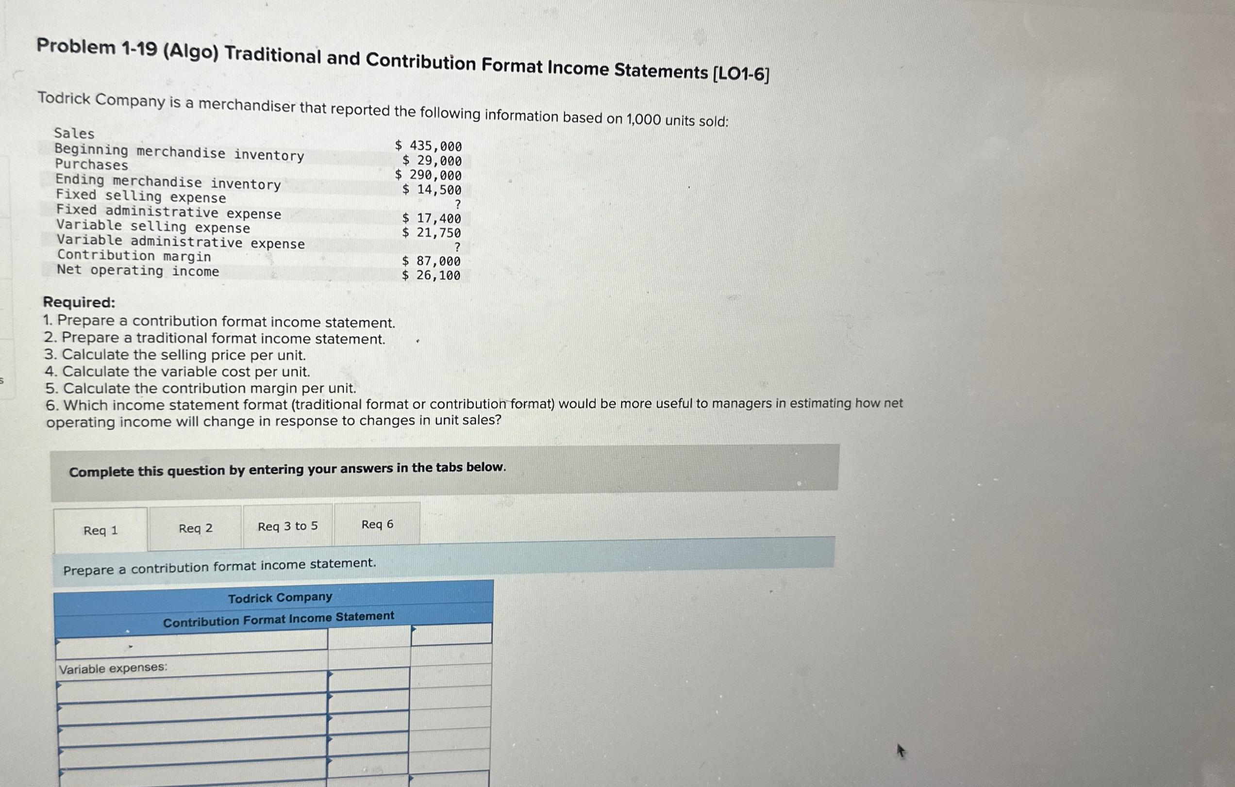 Solved Problem 1-19 (Algo) ﻿Traditional and Contribution | Chegg.com