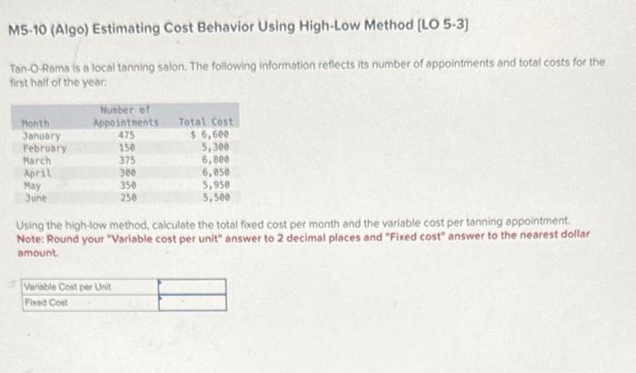 Solved M5-10 (Algo) Estimating Cost Behavior Using High-Low | Chegg.com
