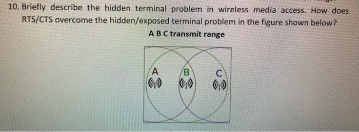 Solved 10. Briefly describe the hidden terminal problem in | Chegg.com