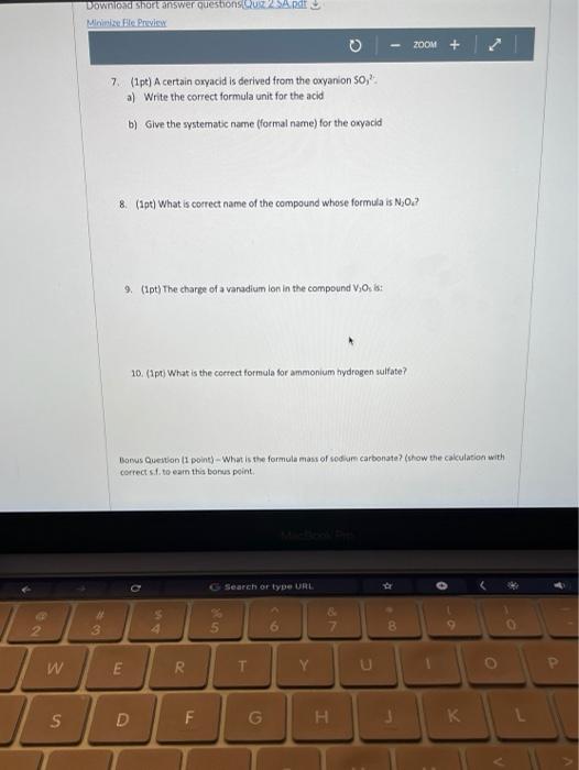 Solved Download Short answer questions QUASARA Mininizle | Chegg.com