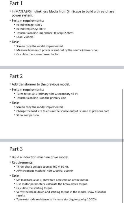 Part 1 • In MATLAB/Simulink, use blocks from SimScape | Chegg.com