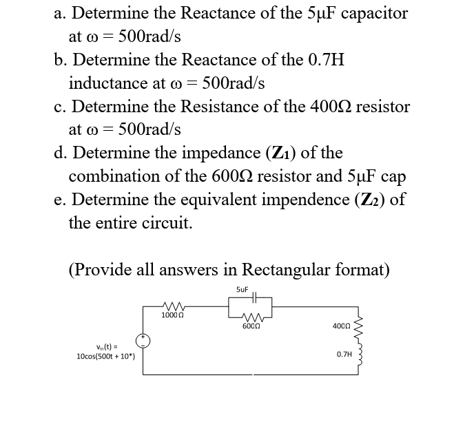 Solved a. Determine the Reactance of the 5μF capacitor at | Chegg.com