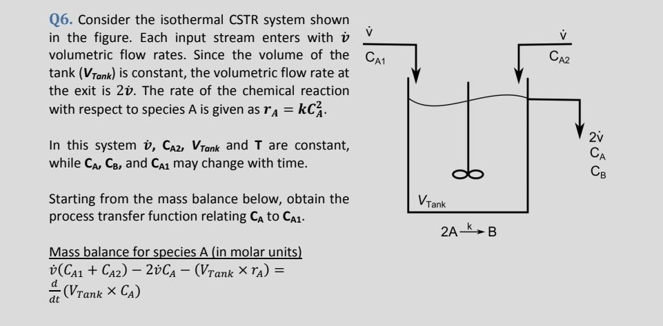 Solved CA2 Q6. Consider the isothermal CSTR system shown V | Chegg.com