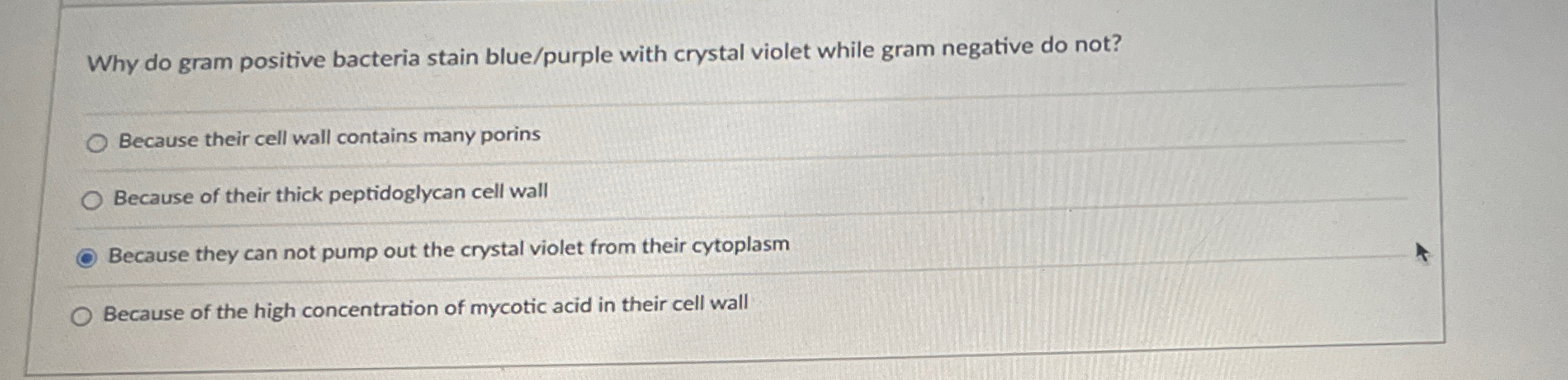 Solved Why do gram positive bacteria stain blue/purple with | Chegg.com