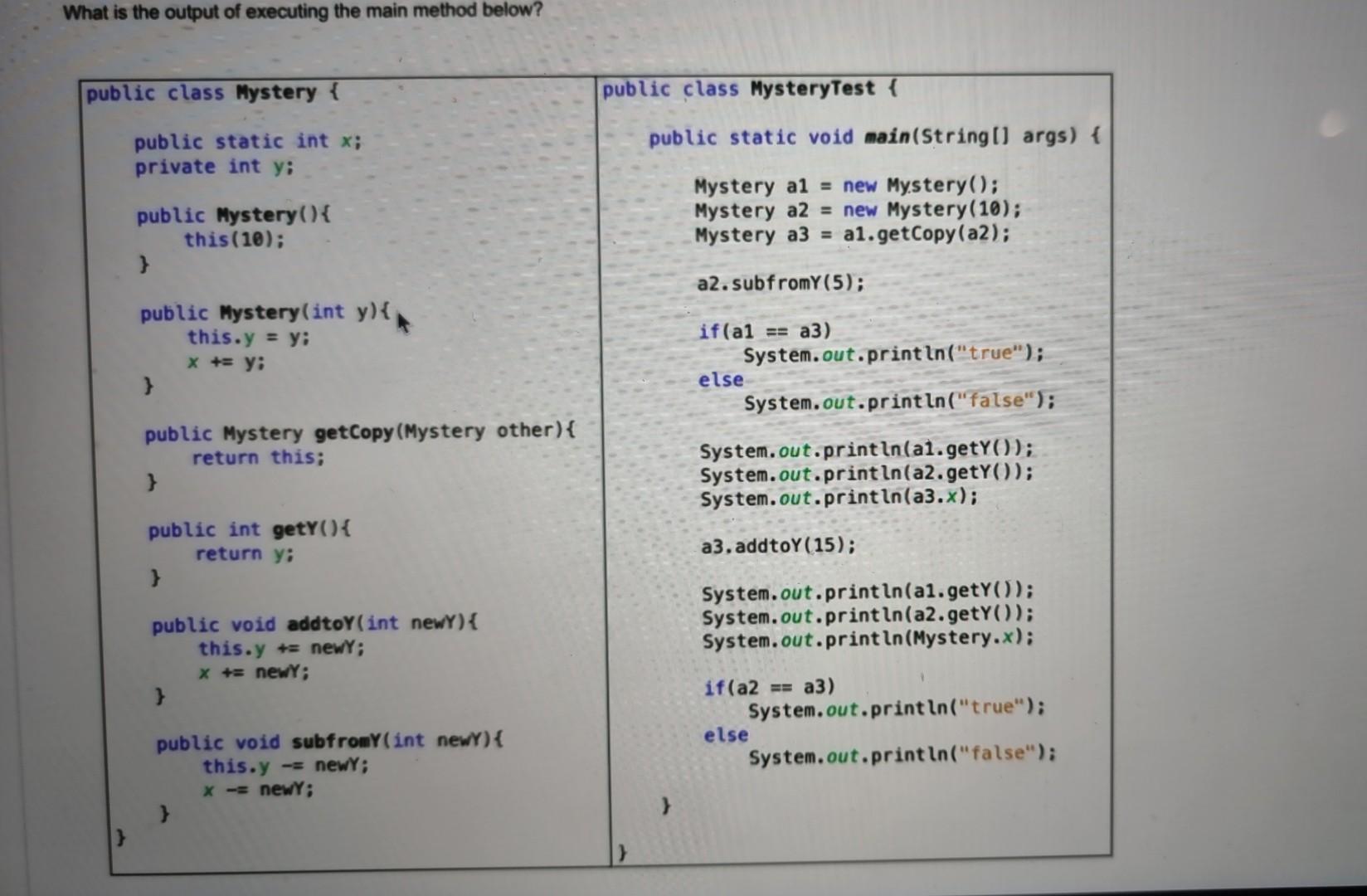 Solved What is the output of executing the main method | Chegg.com