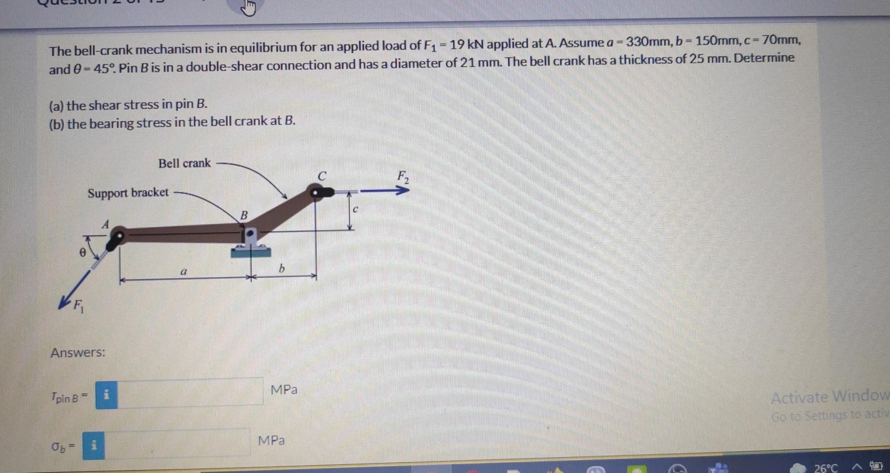 Solved The bell-crank mechanism is in equilibrium for an | Chegg.com