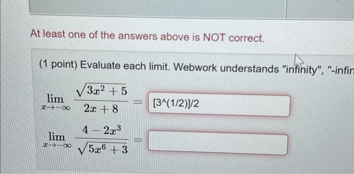 Solved At least one of the answers above is NOT correct. (1 | Chegg.com