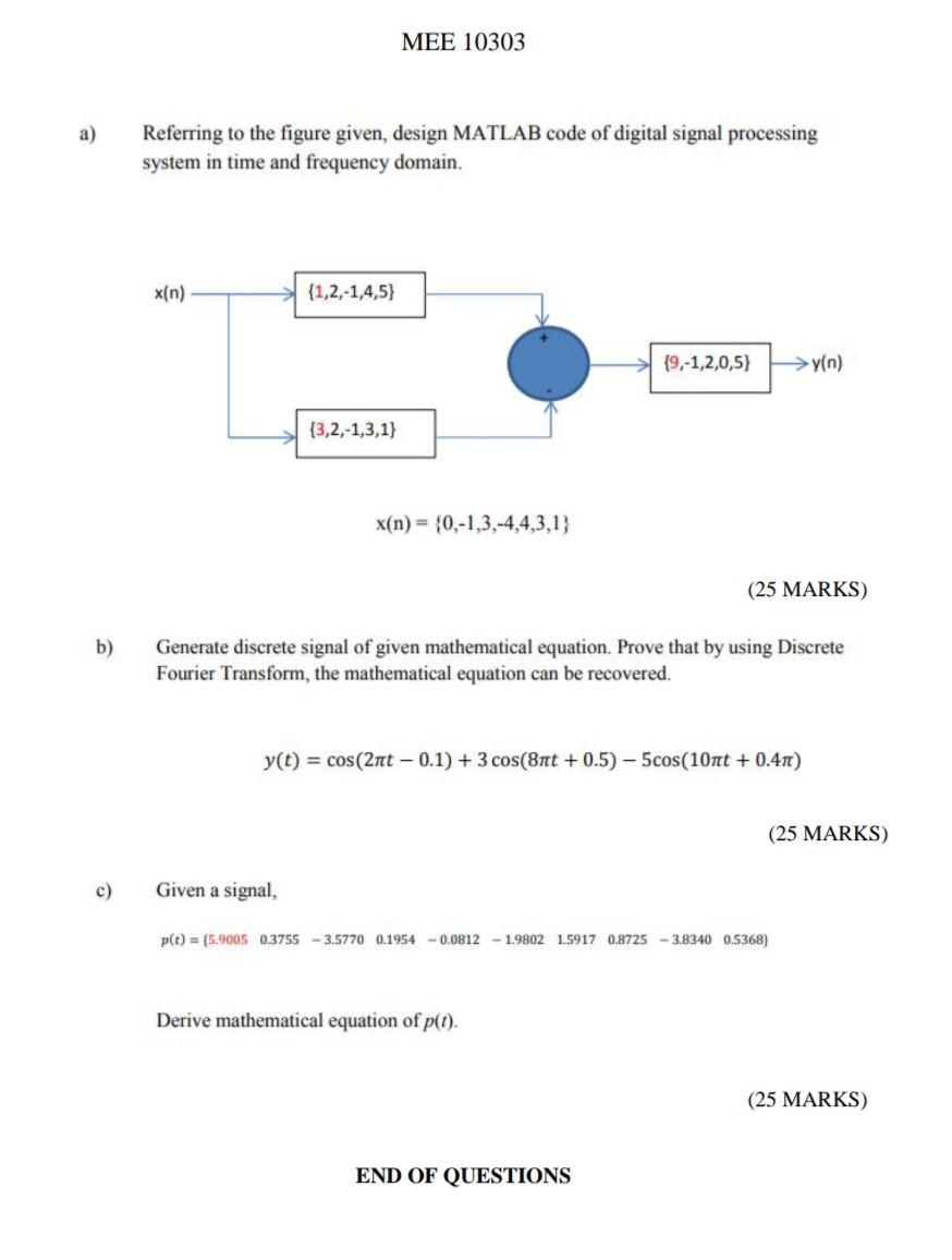 Solved a) Referring to the figure given, design MATLAB code | Chegg.com