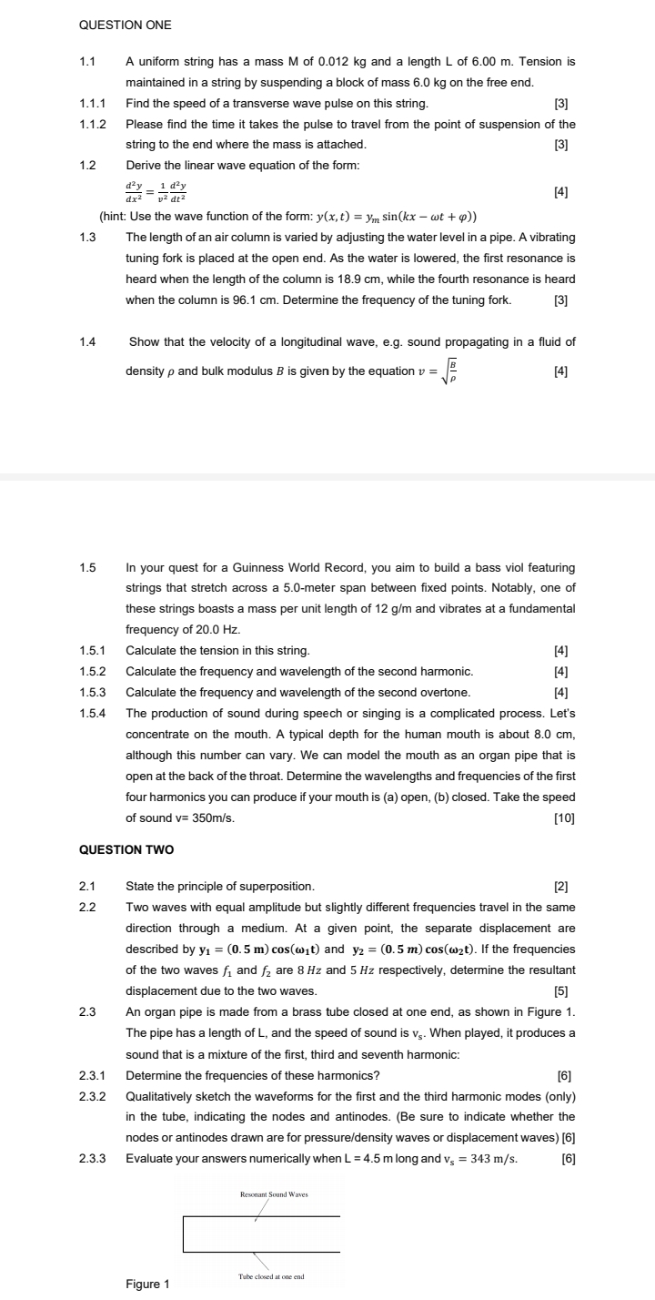 Solved QUESTION ONE1.1 ﻿A uniform string has a mass M ﻿of | Chegg.com