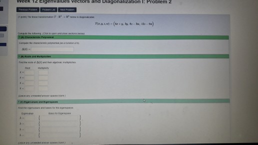 Solved week 12 Eigenvalues vectors and Diagonalization 1: | Chegg.com