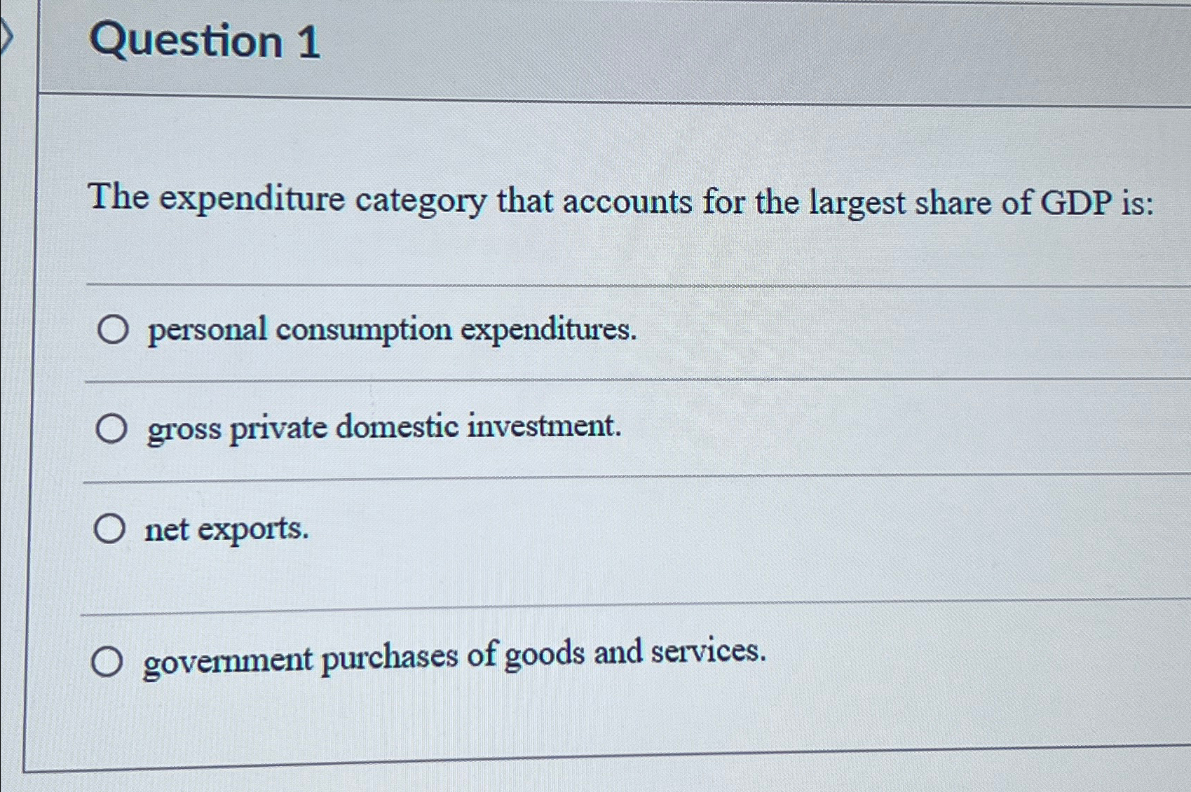 Solved Question 1The expenditure category that accounts for | Chegg.com