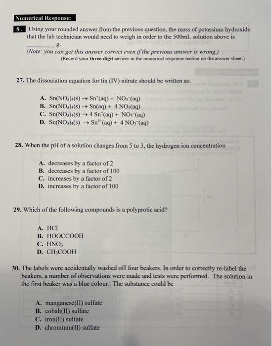 Solved Numerical Response: 8. Using your rounded answer from | Chegg.com