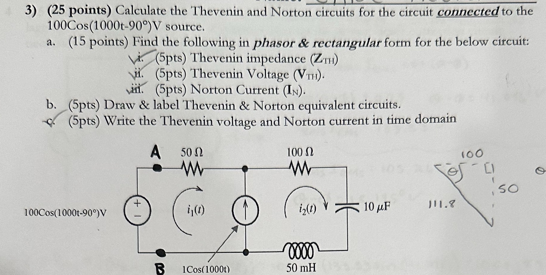 Solved ( 25 ﻿points) ﻿Calculate the Thevenin and Norton | Chegg.com