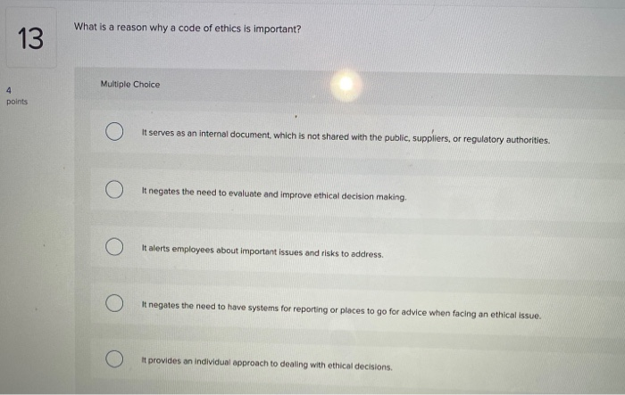 Solved What is a reason why a code of ethics is important? | Chegg.com