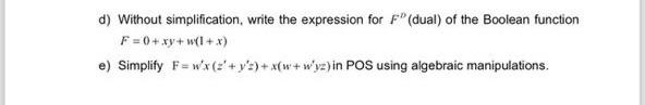 Solved d) Without simplification, write the expression for | Chegg.com