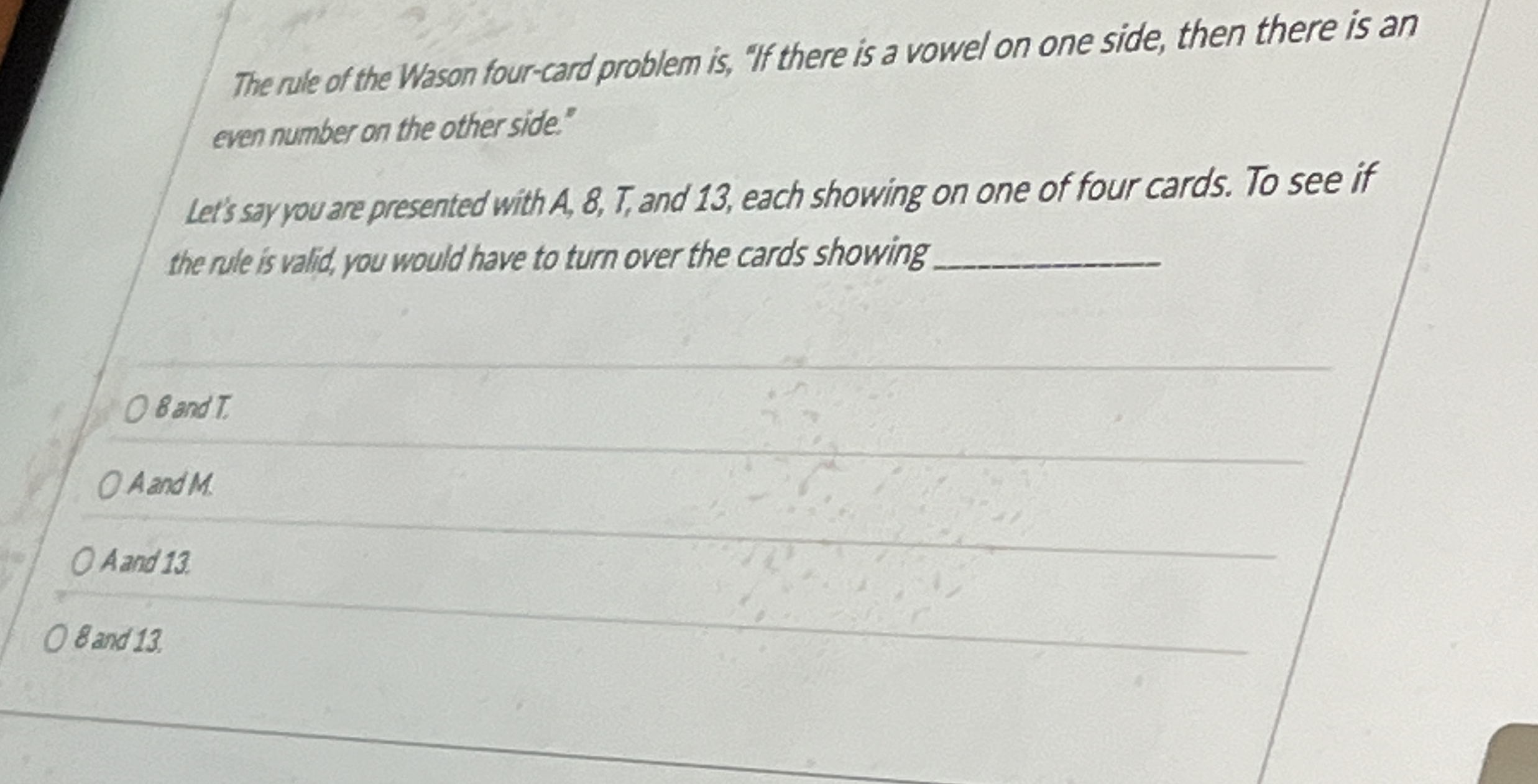 Solved The nule of the Wason four-card problem is, ﻿If there | Chegg.com