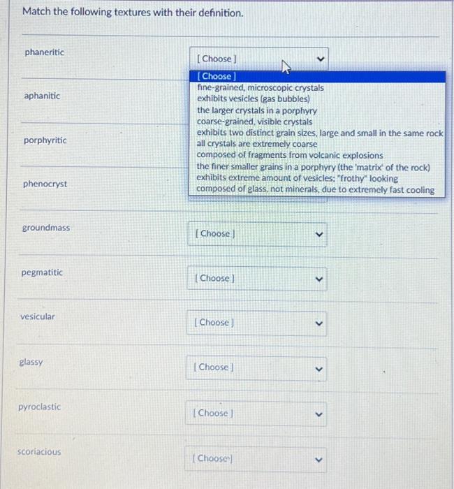 Solved Match the following textures with their definition. | Chegg.com