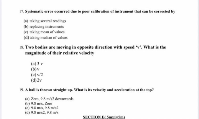 Solved 17. Systematic error occurred due to poor calibration | Chegg.com