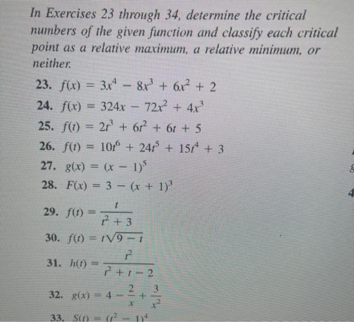 Solved In Exercises 23 through 34 , determine the critical | Chegg.com