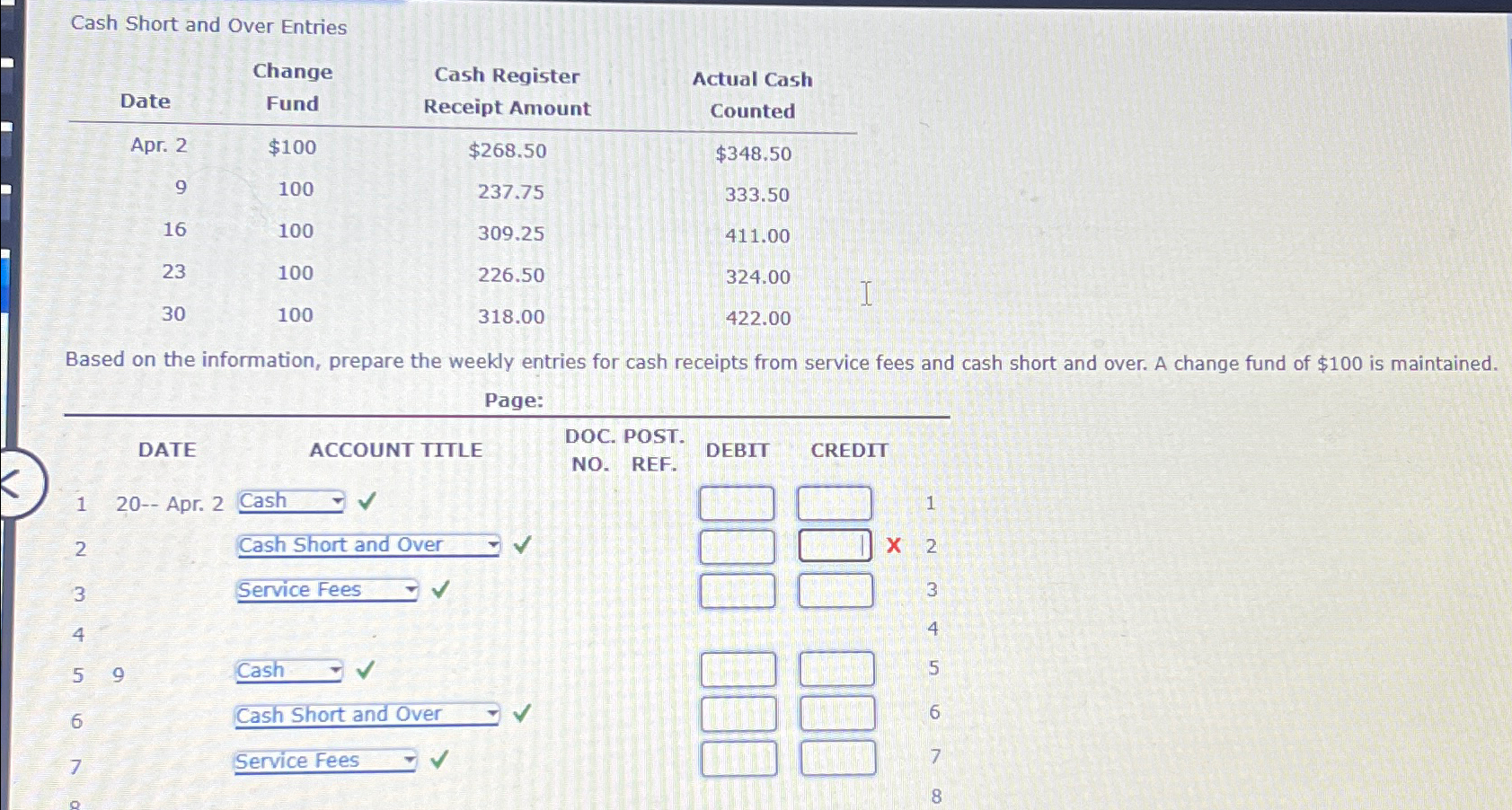 Solved Cash Short and Over | Chegg.com