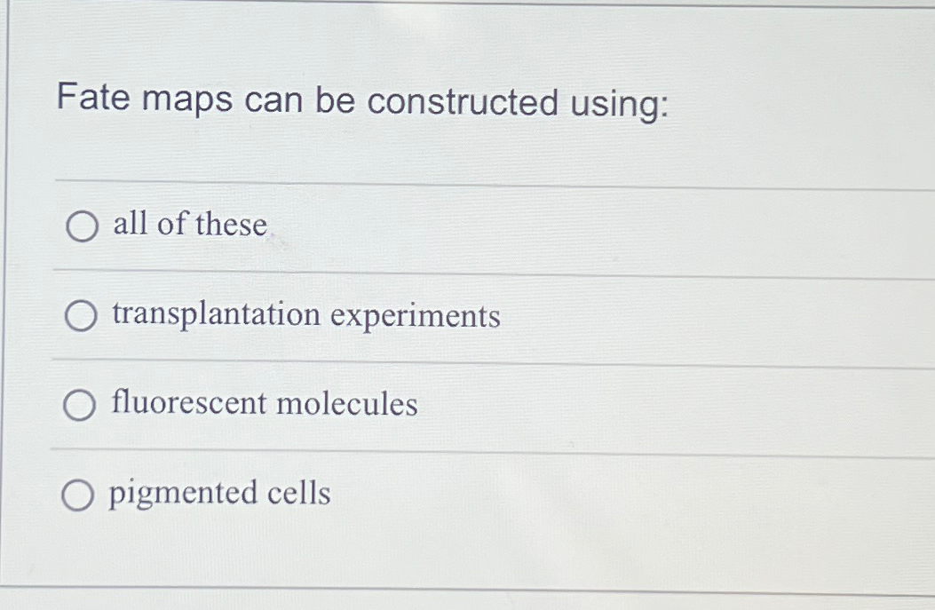 Solved Fate maps can be constructed using:all of | Chegg.com