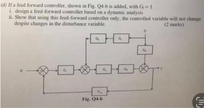 Solved d) If a feed forward controller, shown in Fig. Q4-b | Chegg.com