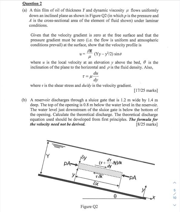 Solved (a) A thin film of oil of thickness Y and dynamic | Chegg.com