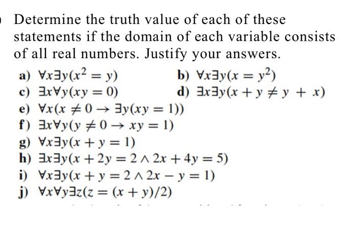 Solved Determine the truth value of each of these statements | Chegg.com