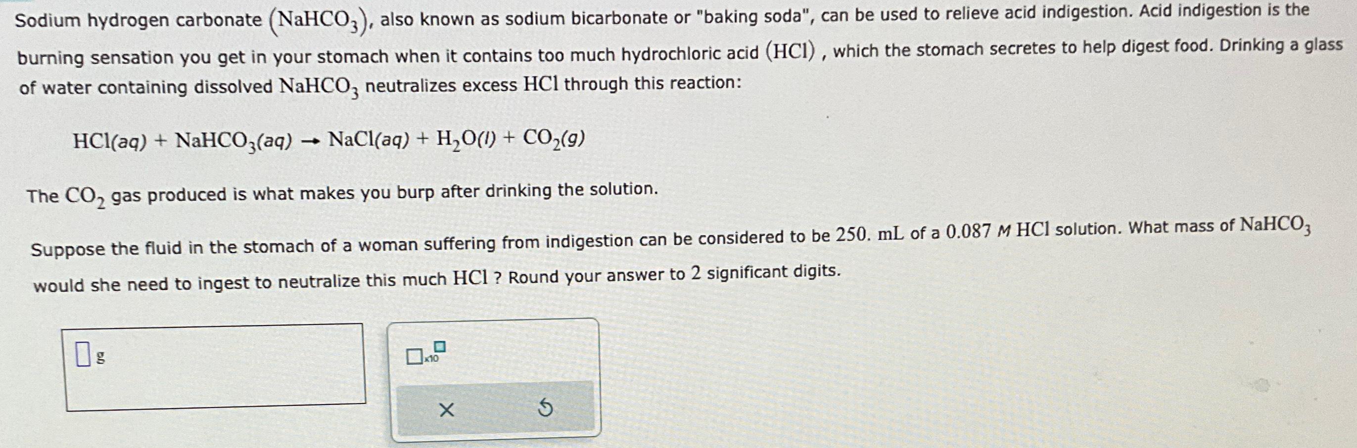 Solved Sodium hydrogen carbonate (NaHCO3), ﻿also known as | Chegg.com