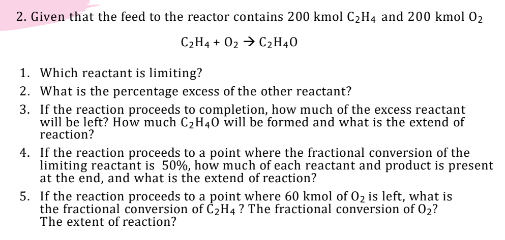 Solved 2. Given that the feed to the reactor contains 200 | Chegg.com