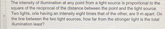 Solved The intensity of illumination at any point from a | Chegg.com