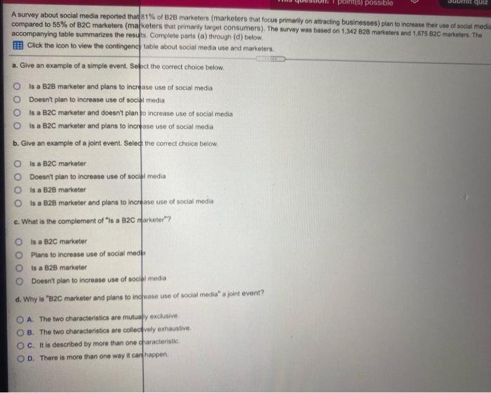 Solved Give an example of a joint event Select the correct | Chegg.com