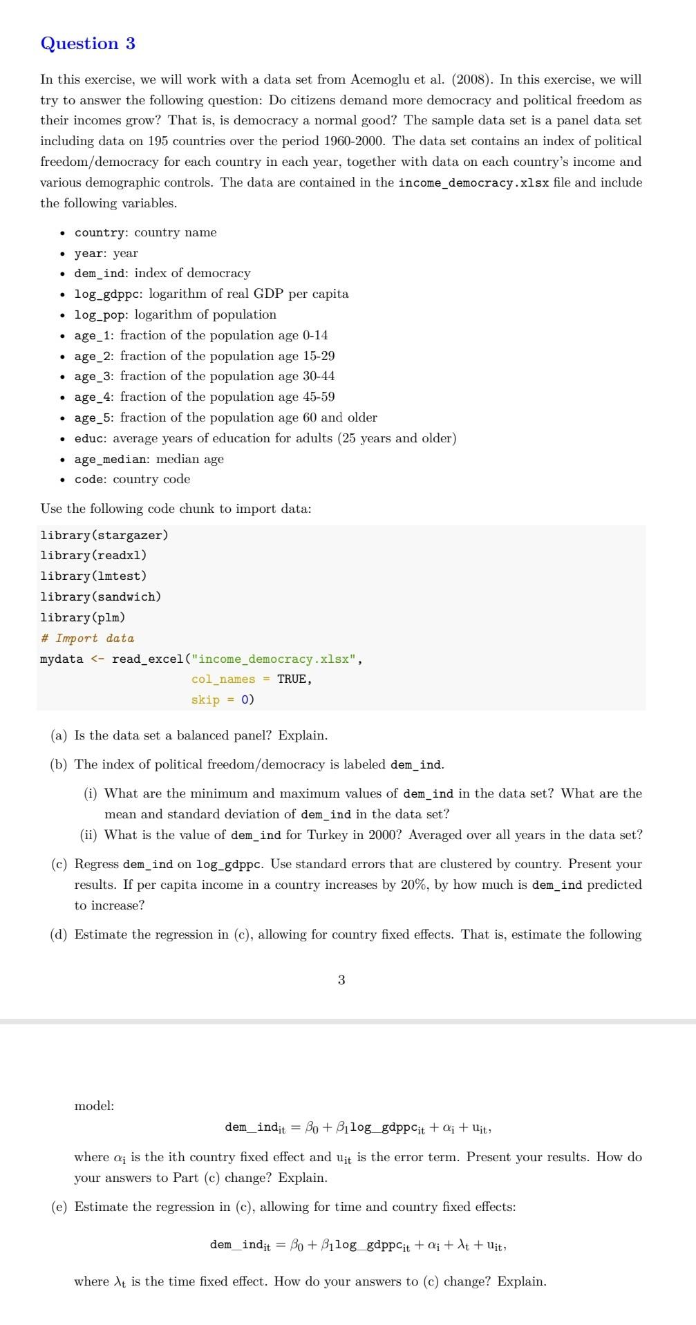Solved Question 3 In this exercise, we will work with a data | Chegg.com