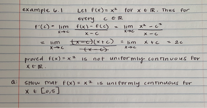 Solved X x -c example 6.1 Let f(x) = x2 for x E R. Thus for | Chegg.com