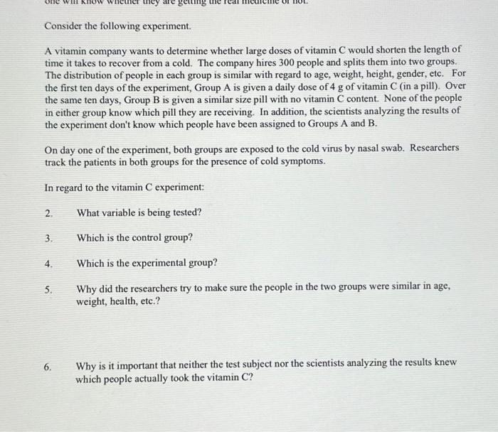 Consider the following experiment. A vitamin company | Chegg.com