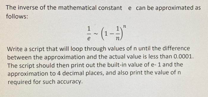 Solved The inverse of the mathematical constant e can be | Chegg.com
