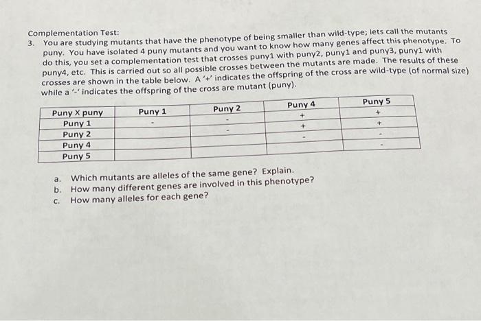 Solved Complementation Test: 3. You are studying mutants | Chegg.com