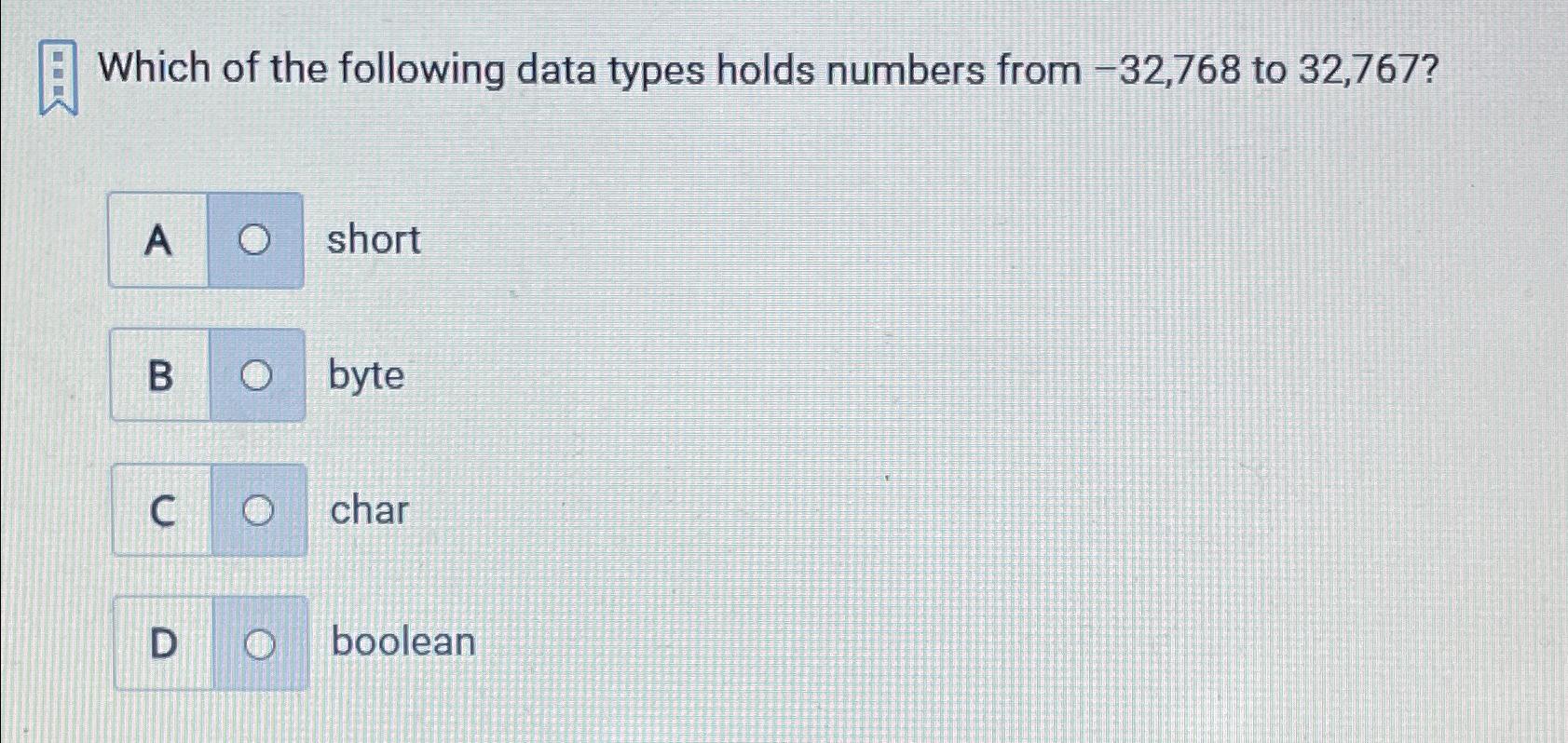 Solved Which of the following data types holds numbers from | Chegg.com