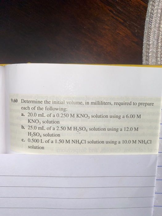 Solved 9.60 Determine the initial volume, in milliliters, | Chegg.com
