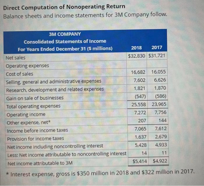 Solved Direct Computation of Nonoperating Return Balance | Chegg.com