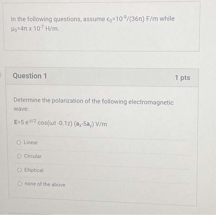 Solved In the following questions, assume ϵ0=10−9/(36π)F/m | Chegg.com