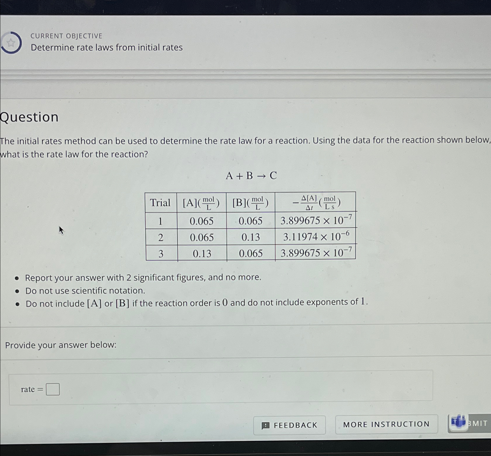Solved CURRENT OBJECTIVEDetermine rate laws from initial | Chegg.com