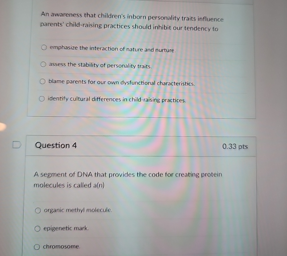 Solved An awareness that children's inborn personality | Chegg.com