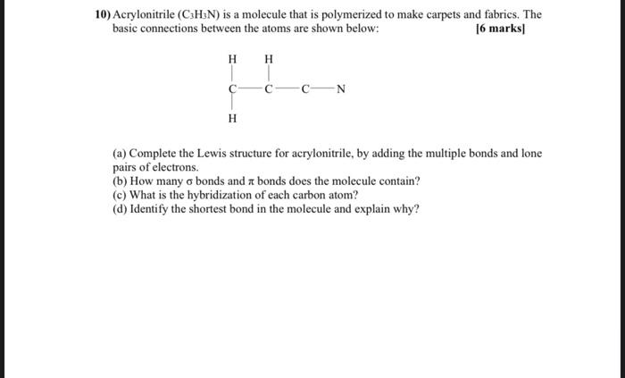 Solved a) Complete the Lewis structure for acrylonitrile, by | Chegg.com
